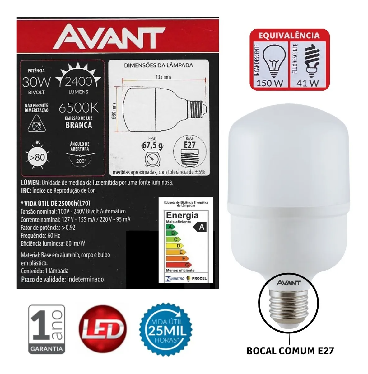 Lâmpada Led 30w Alta Potência E27 6500k AVANT